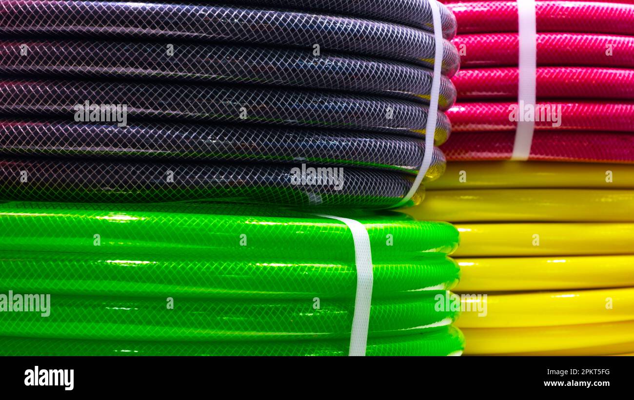 Pipes plastic pvc for cold and hot water supply in bays as background ...