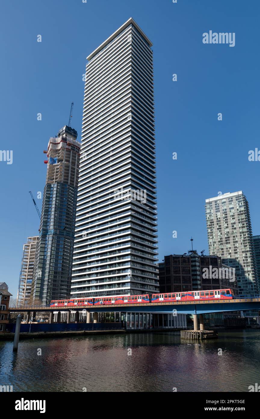 04.04.2023. London, UK. Docklands Light Railway (DLR) transportation ...