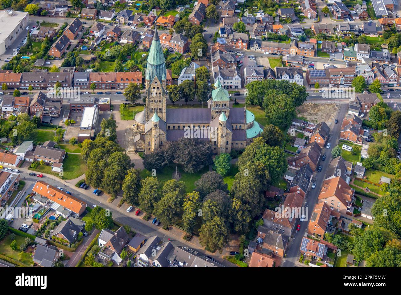 Aerial view, St. Anthony Basilica Catholic Church in Rheine City in ...