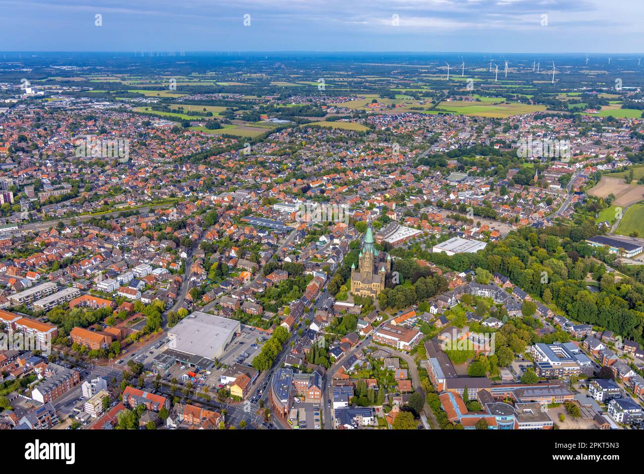 Aerial view, St. Anthony Basilica Catholic Church in Rheine City in ...