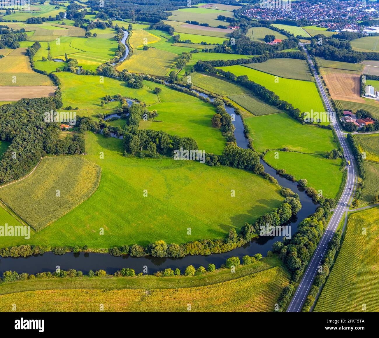 Aerial view, river Ems in nature reserve Emsaue at district Gellendorf ...