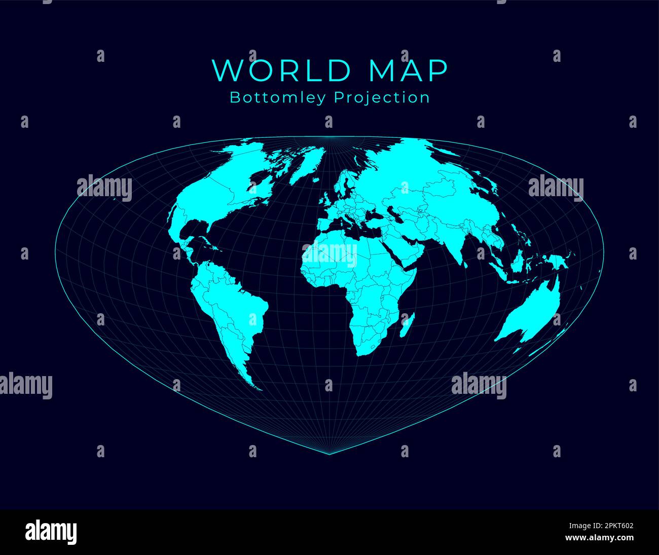 Map of The World. Bottomley projection. Futuristic Infographic world ...