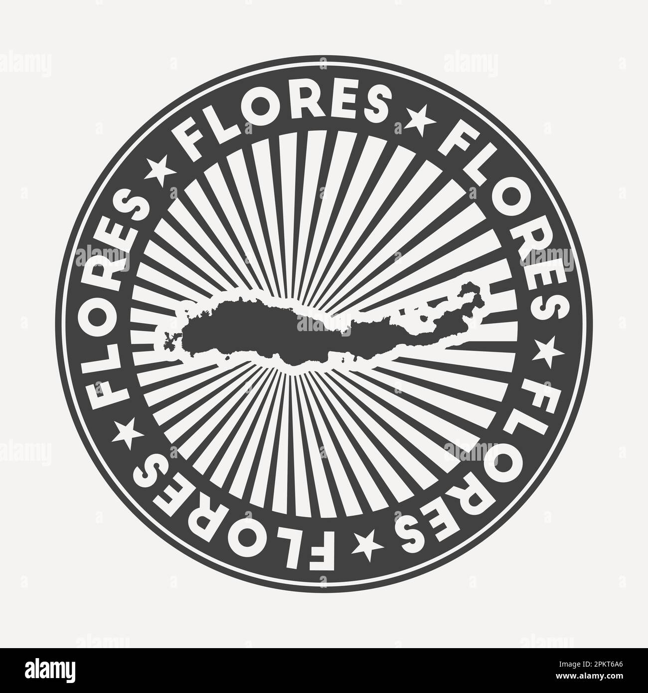 Flores round logo. Vintage travel badge with the circular name and map of island, vector ...