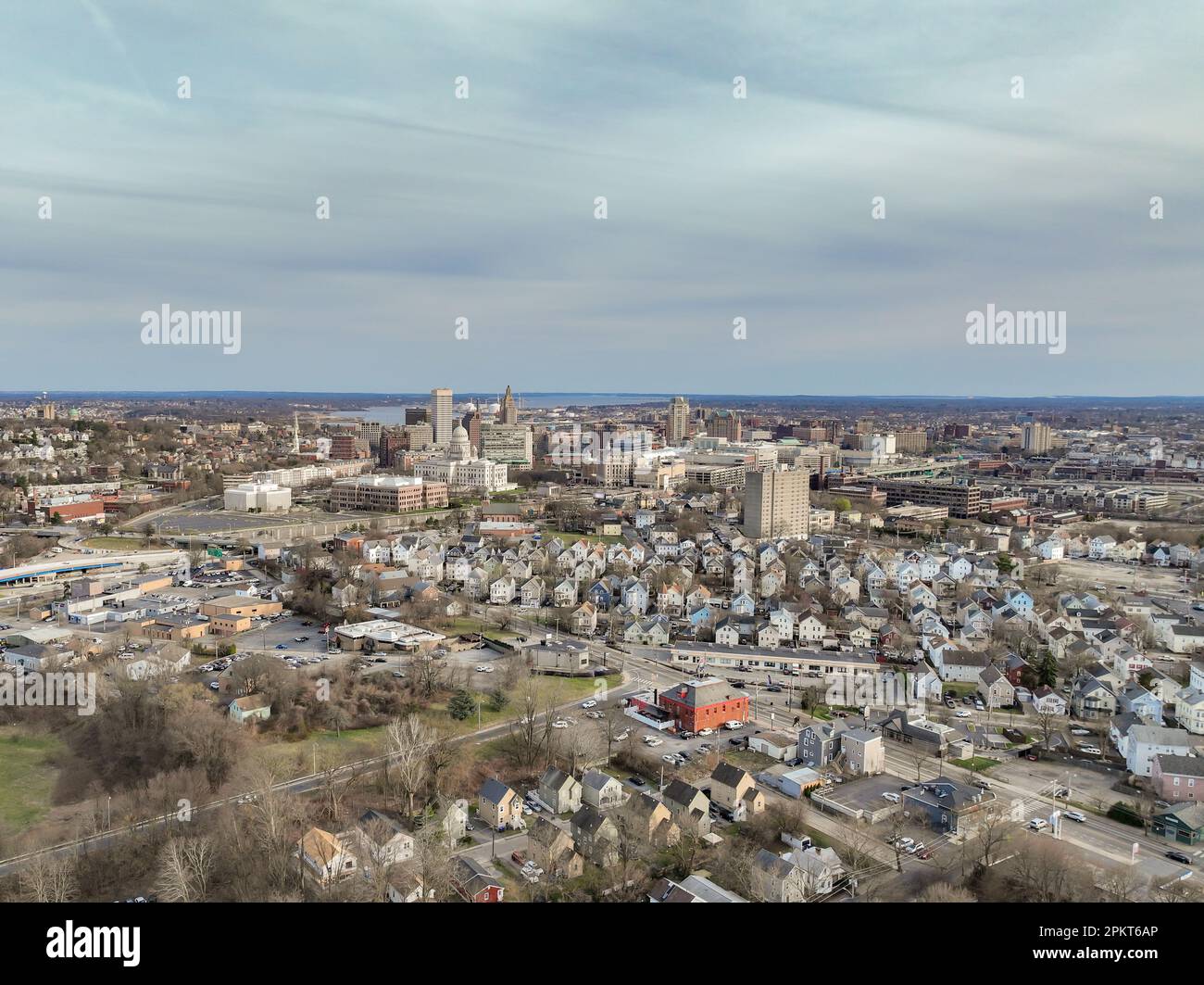 Spring afternoon aerial photo of downtown Providence, Rhode Island ...