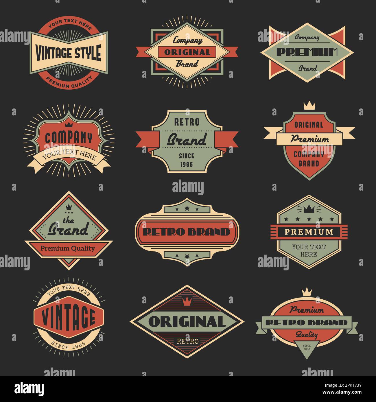 Vintage premium badges. Old style emblems and logos with place for text ...