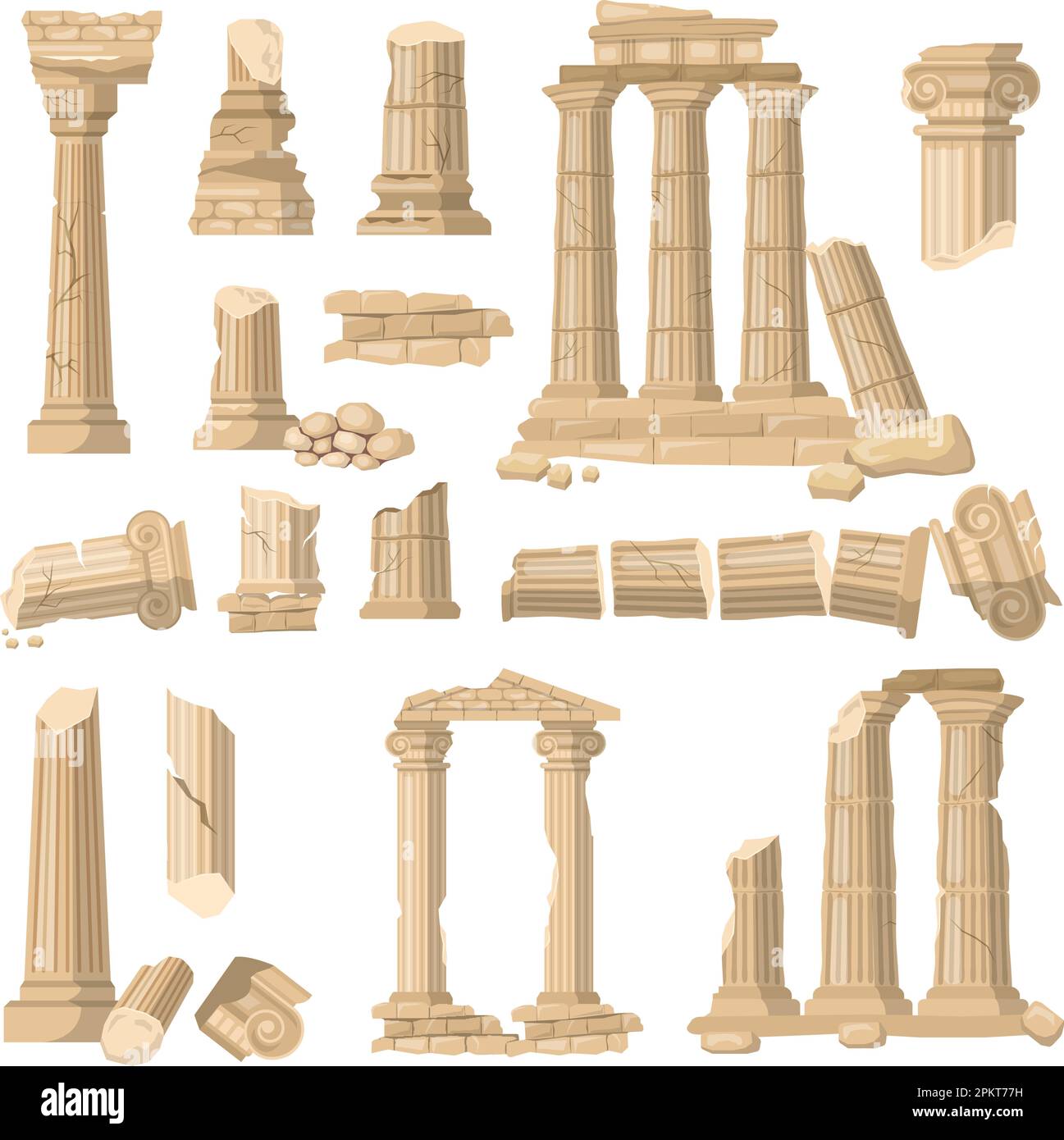 Old ruins. Roman damaged building exterior recent vector architectural ...