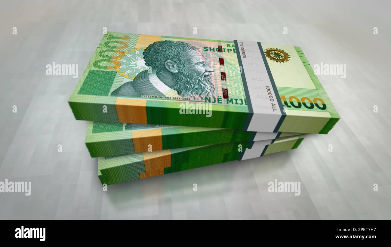 Albania money Albanian Lek money pack 3d illustration. 1000 ALL ...