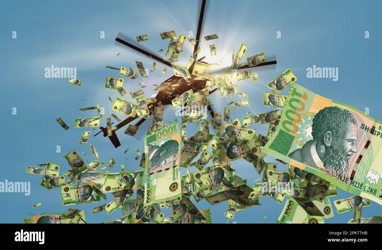 Albania Lek banknotes helicopter money dropping. Albanian ALL 1000 ...