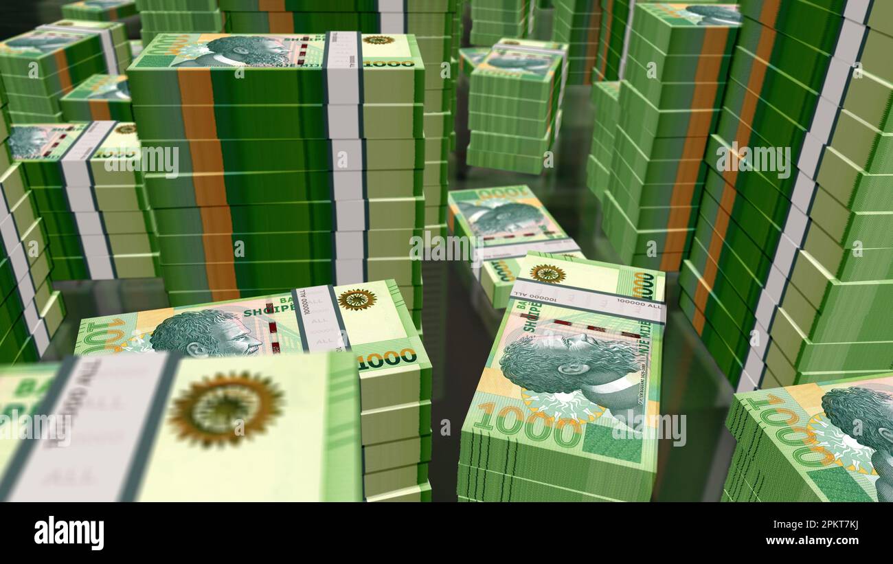 Albania money Albanian Lek money pack 3d illustration. 1000 ALL ...