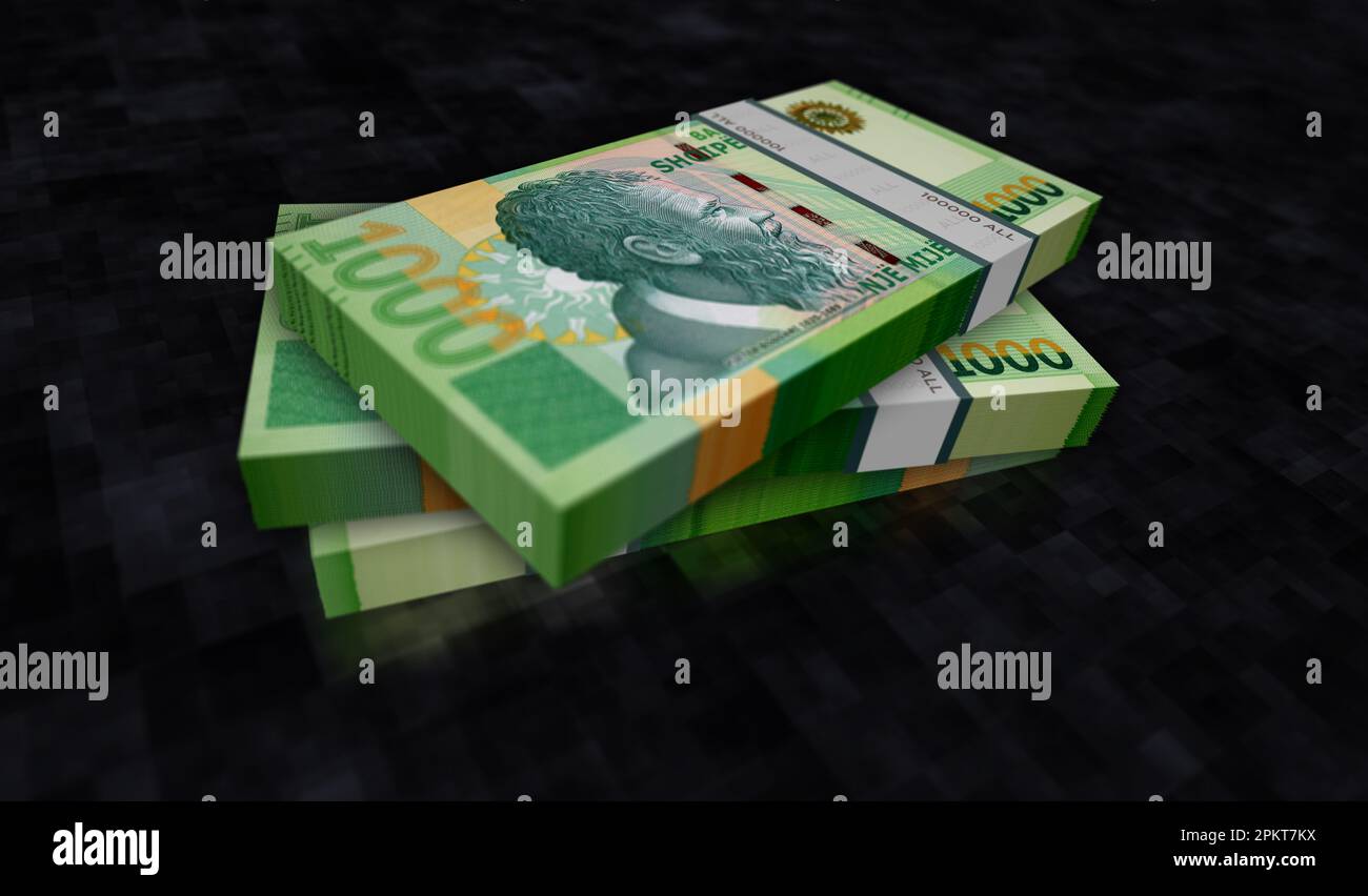 Albania money Albanian Lek money pack 3d illustration. 1000 ALL ...