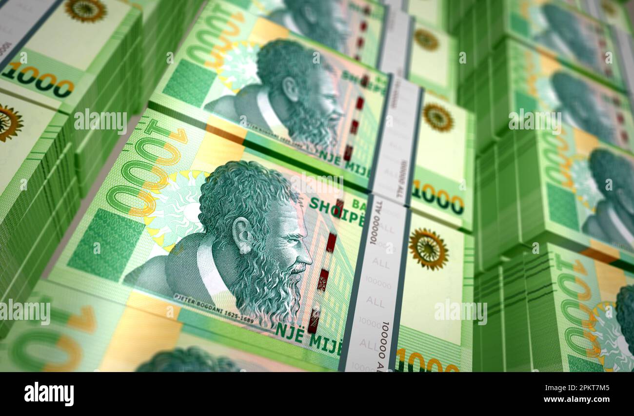 Albania money Albanian Lek money pack 3d illustration. 1000 ALL ...