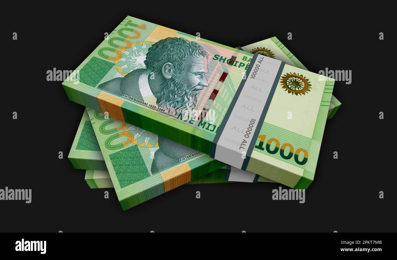 Albania money Albanian Lek money pack 3d illustration. 1000 ALL ...