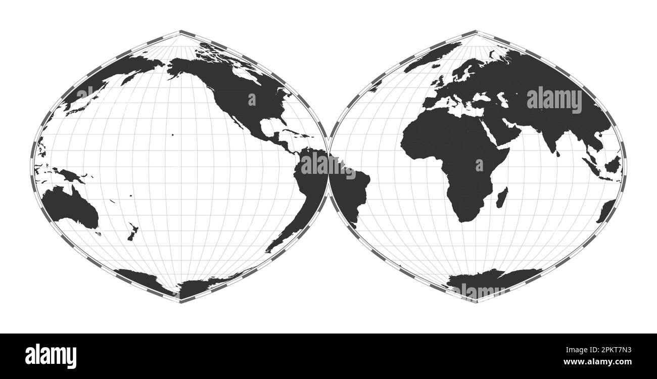 Vector world map. Quartic authalic projection interrupted into two ...