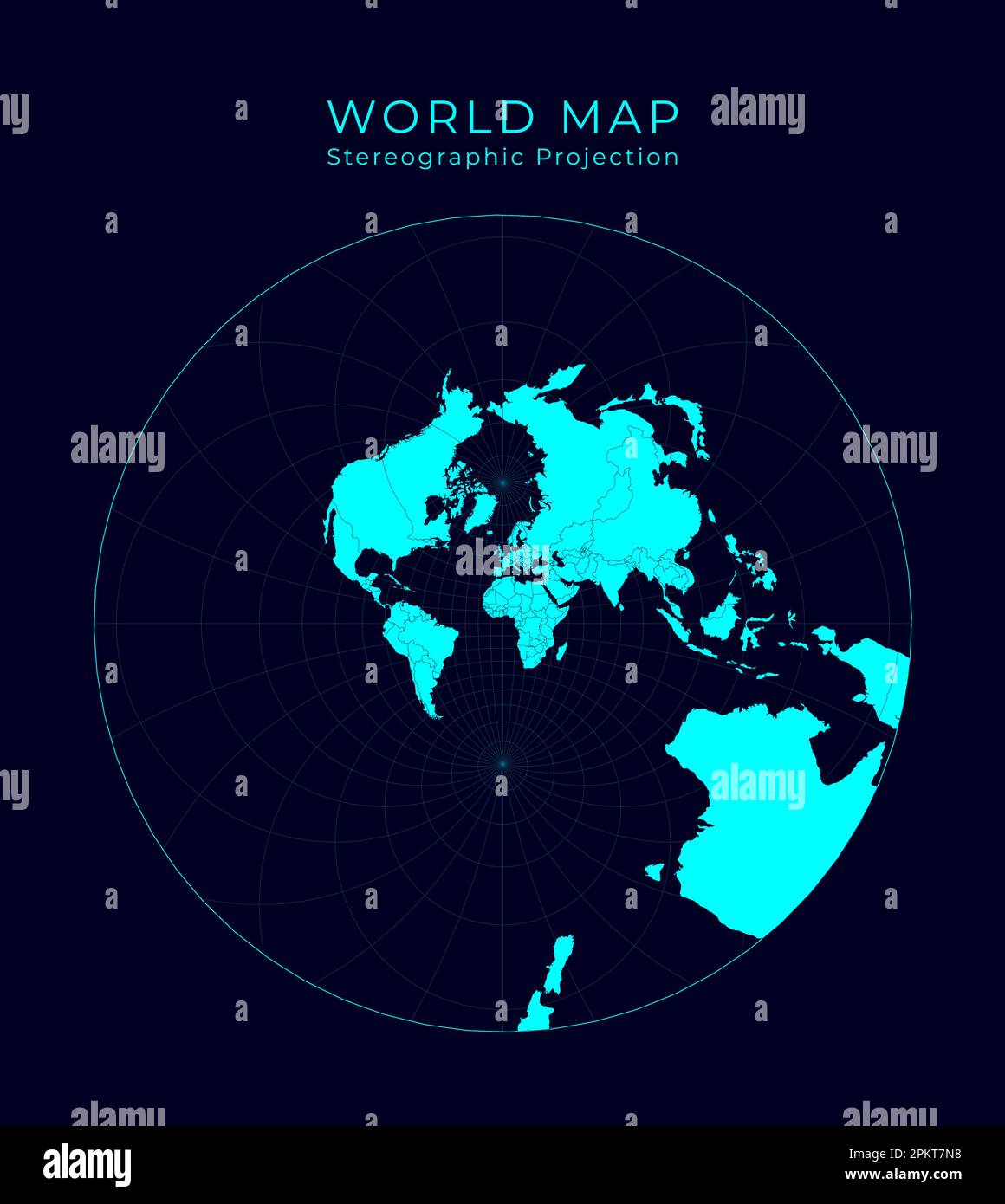 Map of the World. Stereographic. Futuristic Infographic world ...