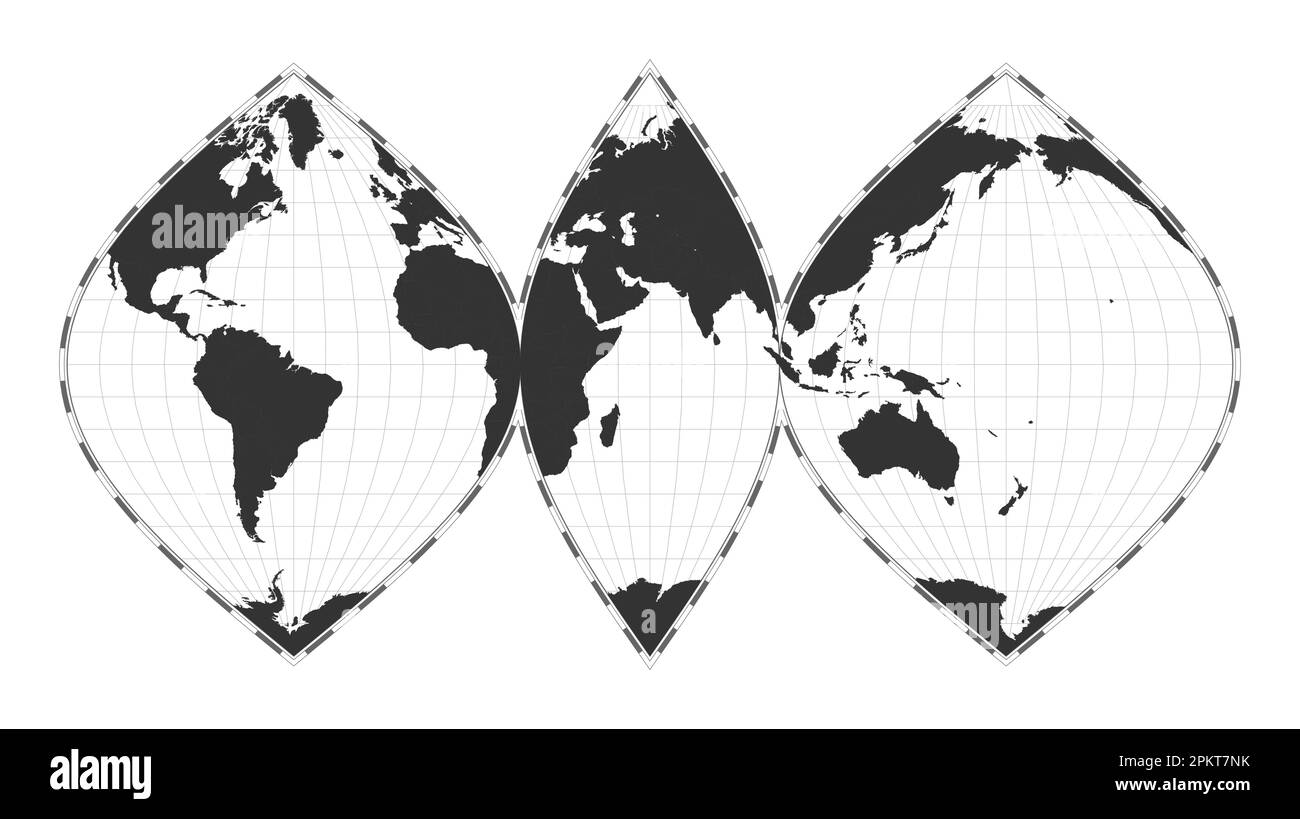Vector world map. Interrupted sinusoidal projection. Plain world ...
