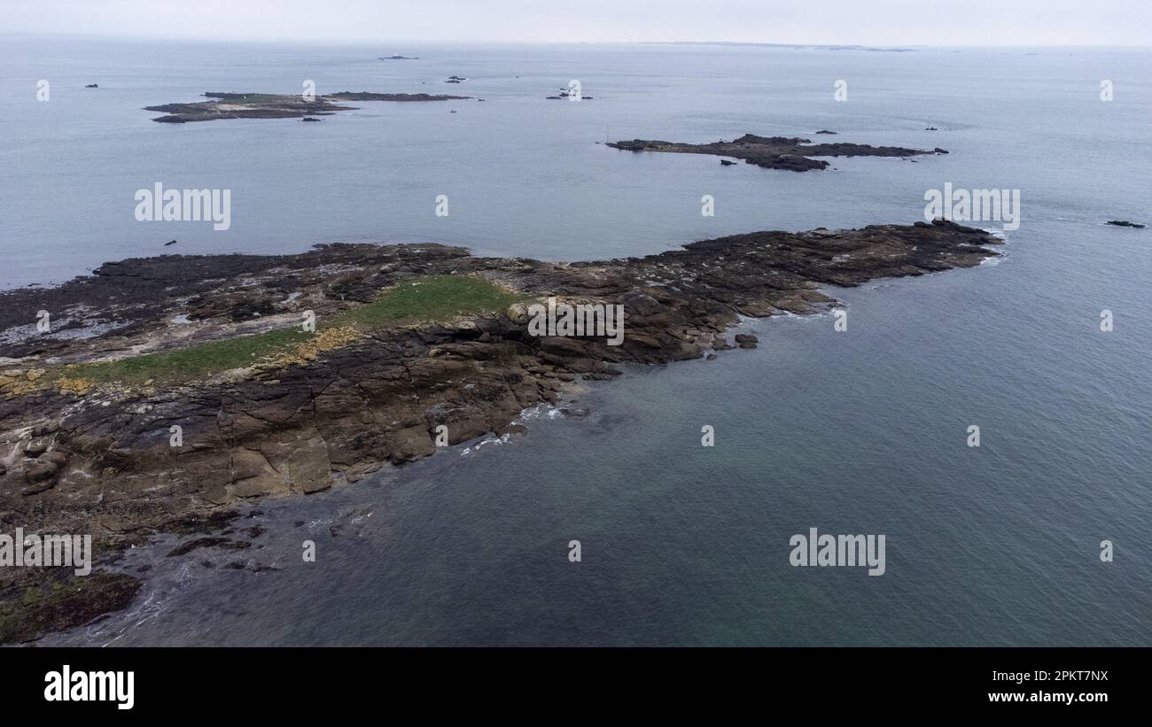 France, Brittany, Morbihan, Quiberon on 2022-03-29. Aerial view of the ...