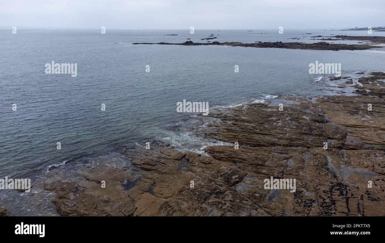 France, Brittany, Morbihan, Quiberon on 2022-03-29. Aerial view of the ...