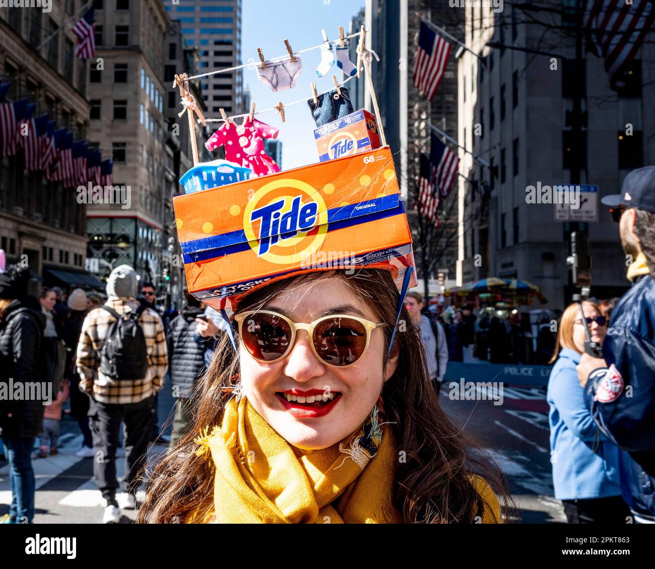 April 9, 2023, New York City, New York, USA: Woman with a laundry ...