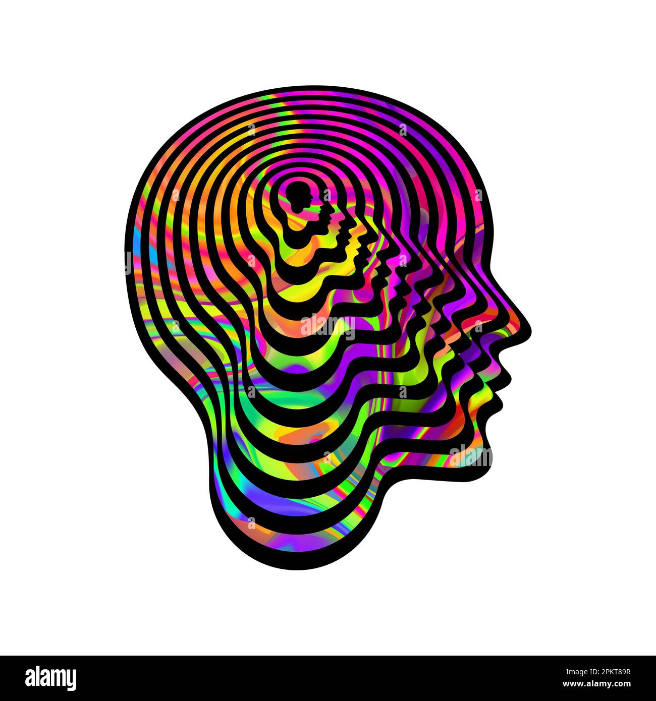 Woman profile. Silhouette of head with concentric psychedelic pattern ...