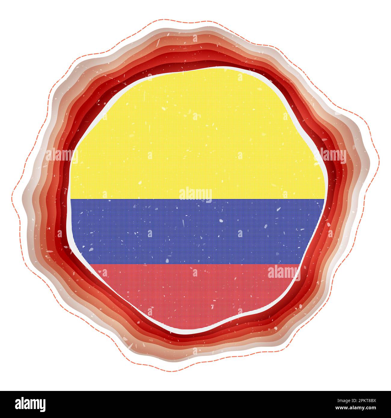 Colombia flag in frame. Badge of the country. Layered circular sign around Colombia flag ...