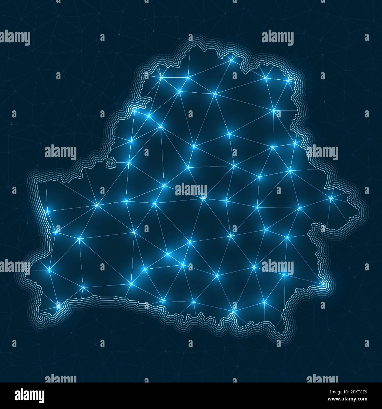 Belarus network map. Abstract geometric map of the country. Digital connections and ...