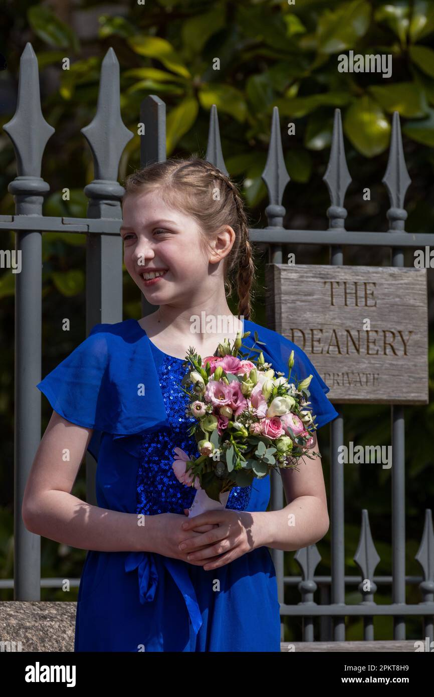 Windsor, UK. 9th April, 2023. Harriet, 10, prepares to give an Easter ...