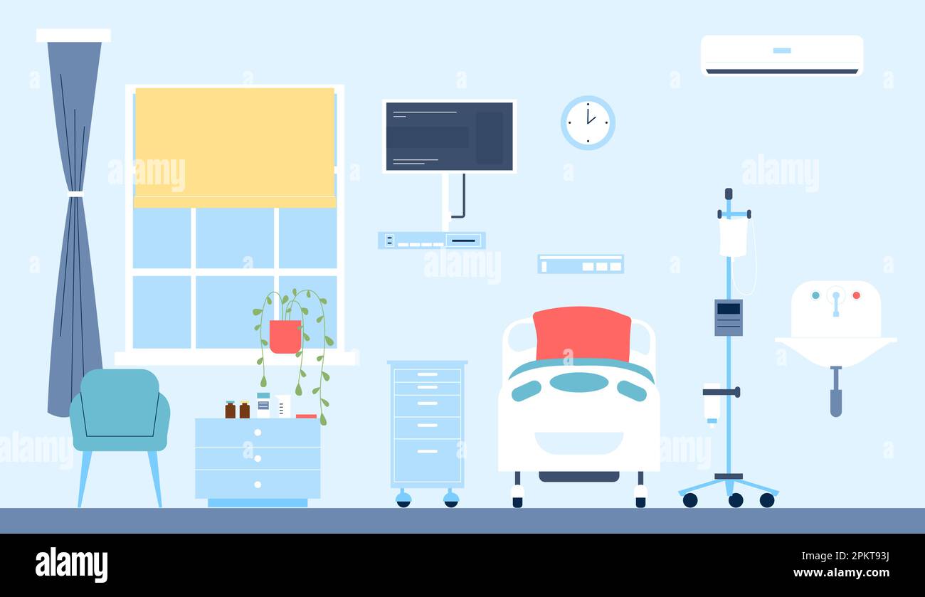 Hospital room interior. Inside modern clinic, intensive therapy or ...