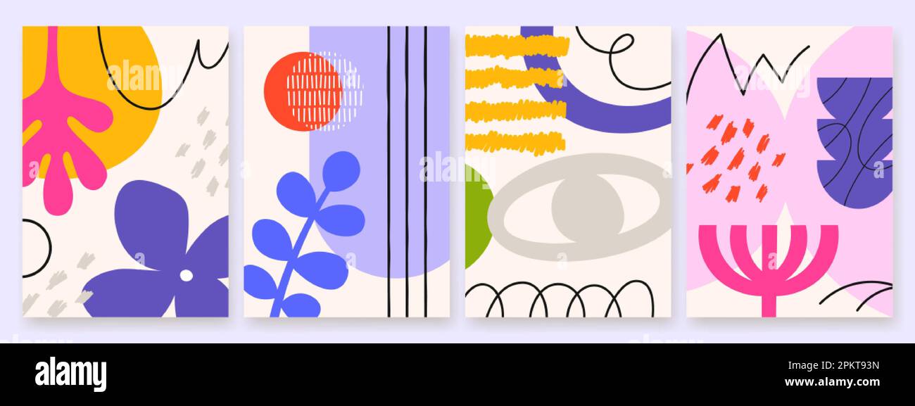 Doodle colored shapes posters, fun trends pattern. Modern graphic ...