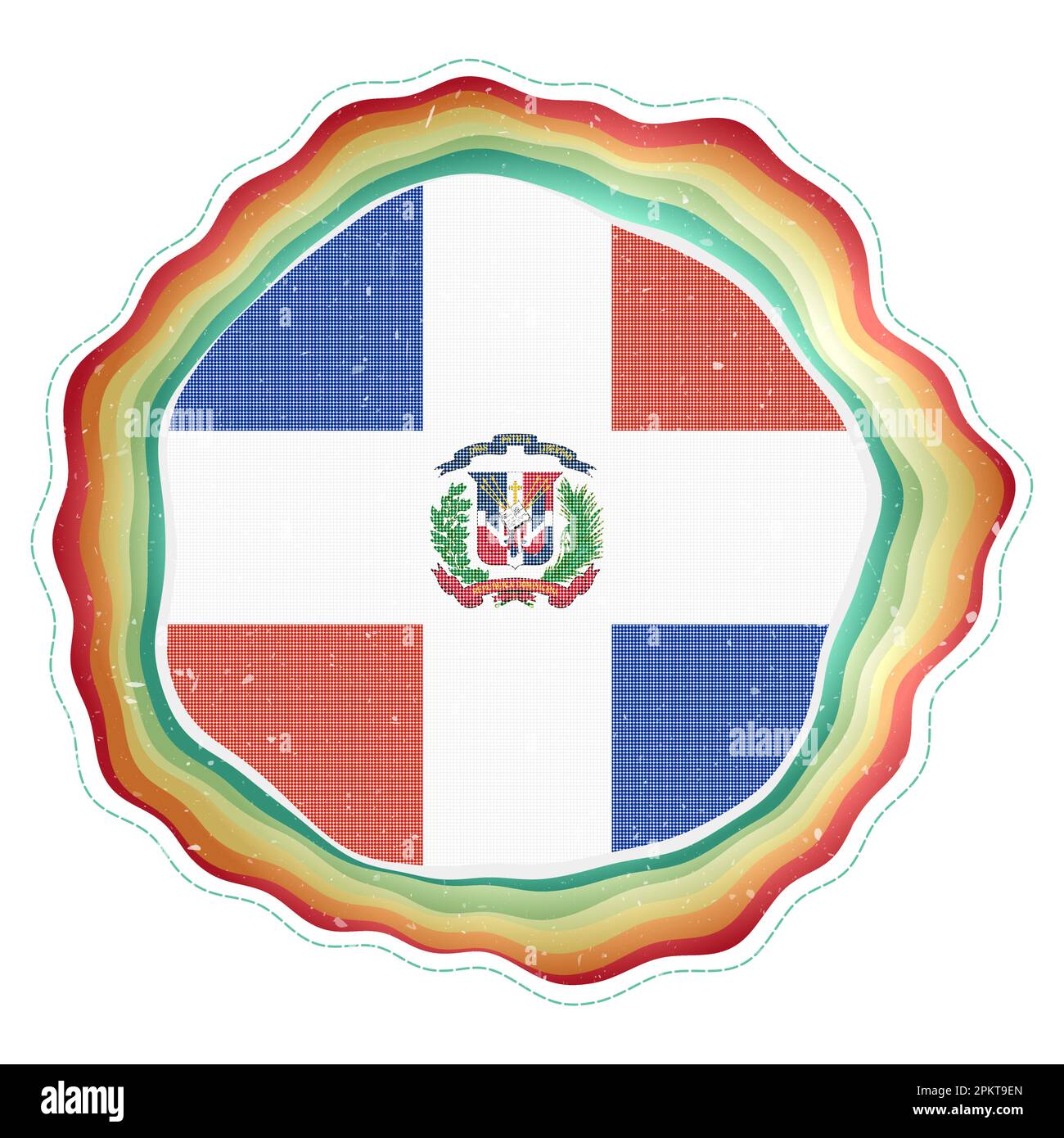 Dominicana flag in frame. Badge of the country. Layered circular sign around Dominicana flag ...