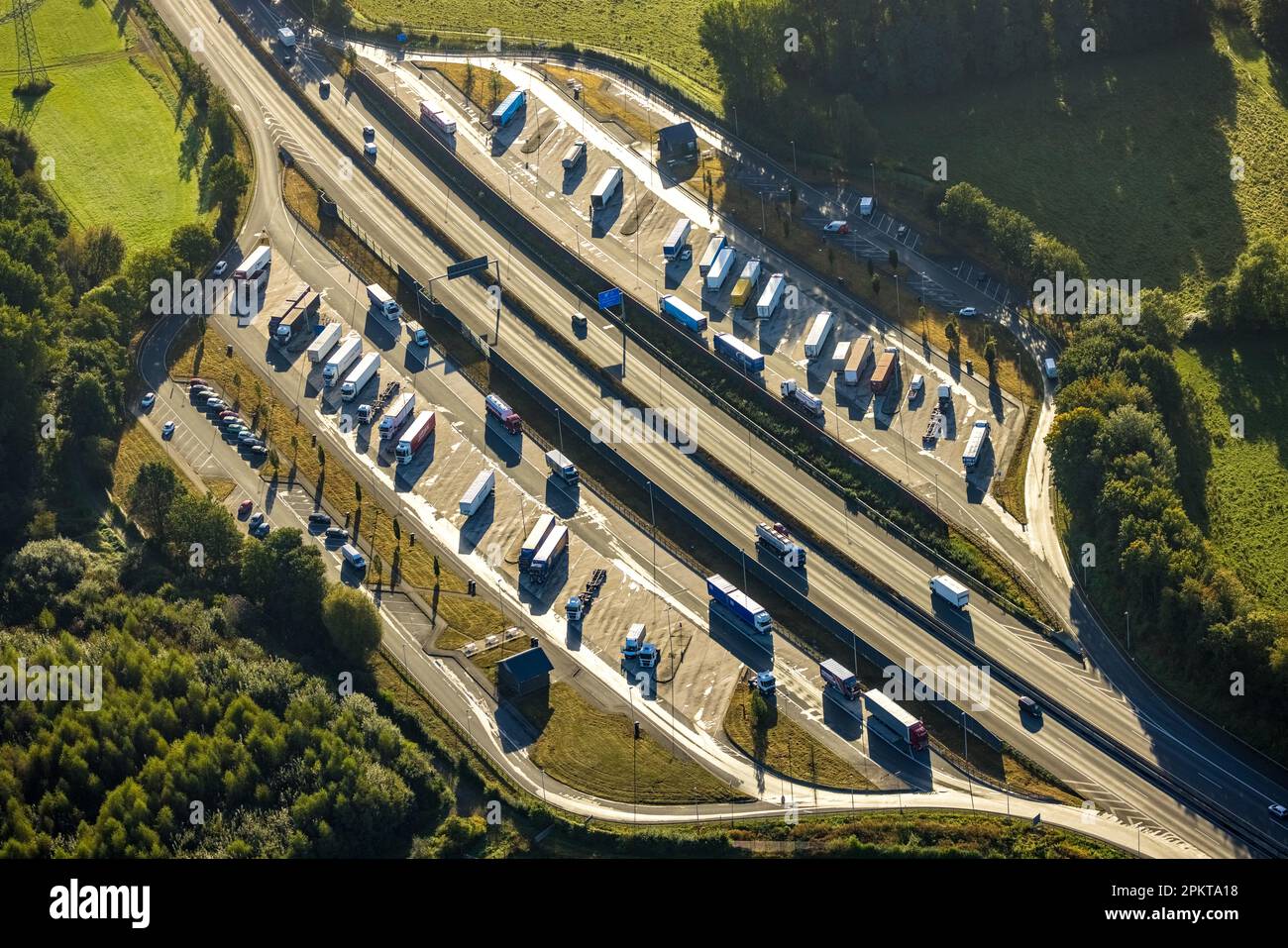 Aerial view, Lusebrink rest area and Holthauser Bruch rest area at the ...