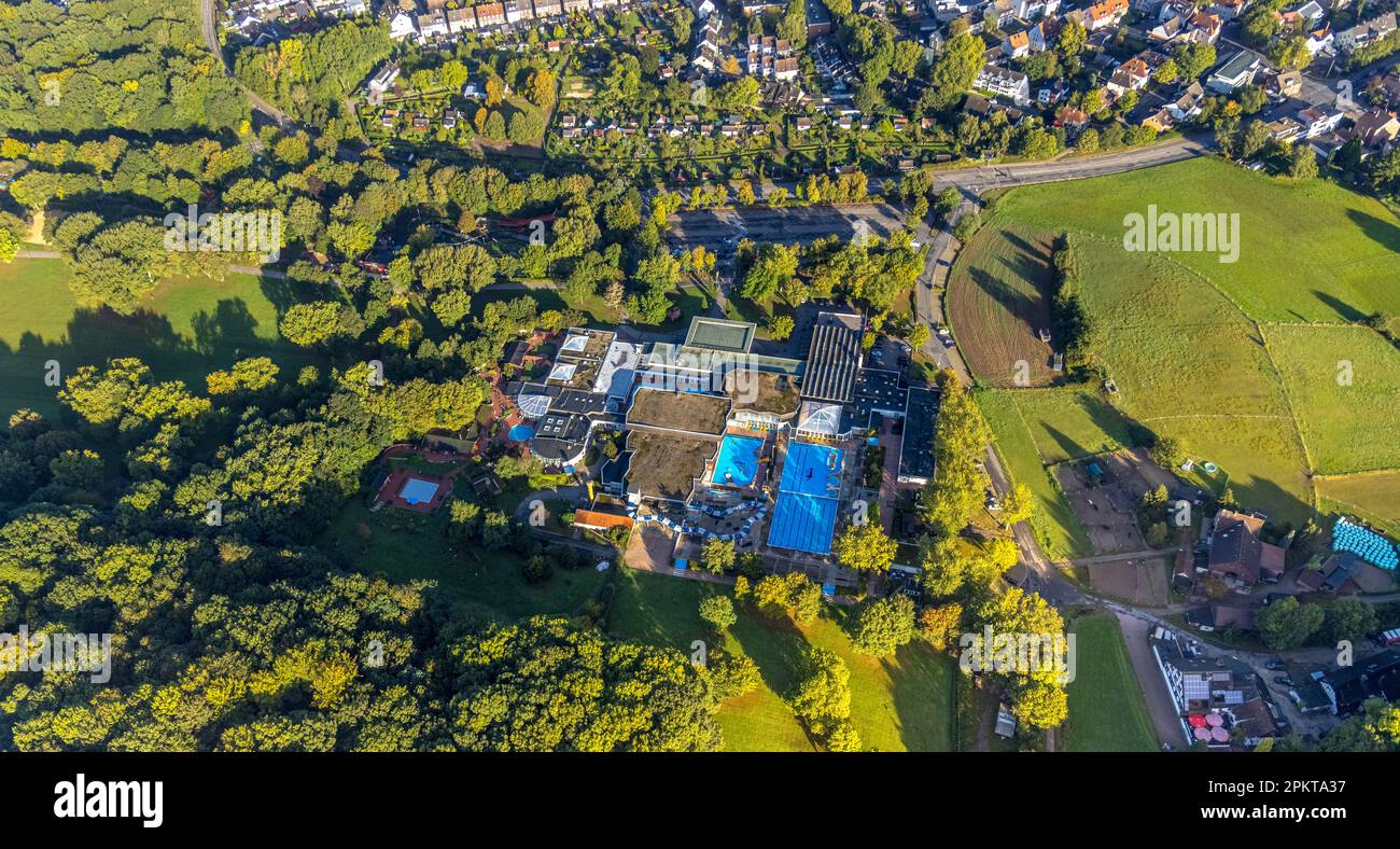 Aerial view, LAGO Die Therme Wellness Center in Gysenberg District Park ...