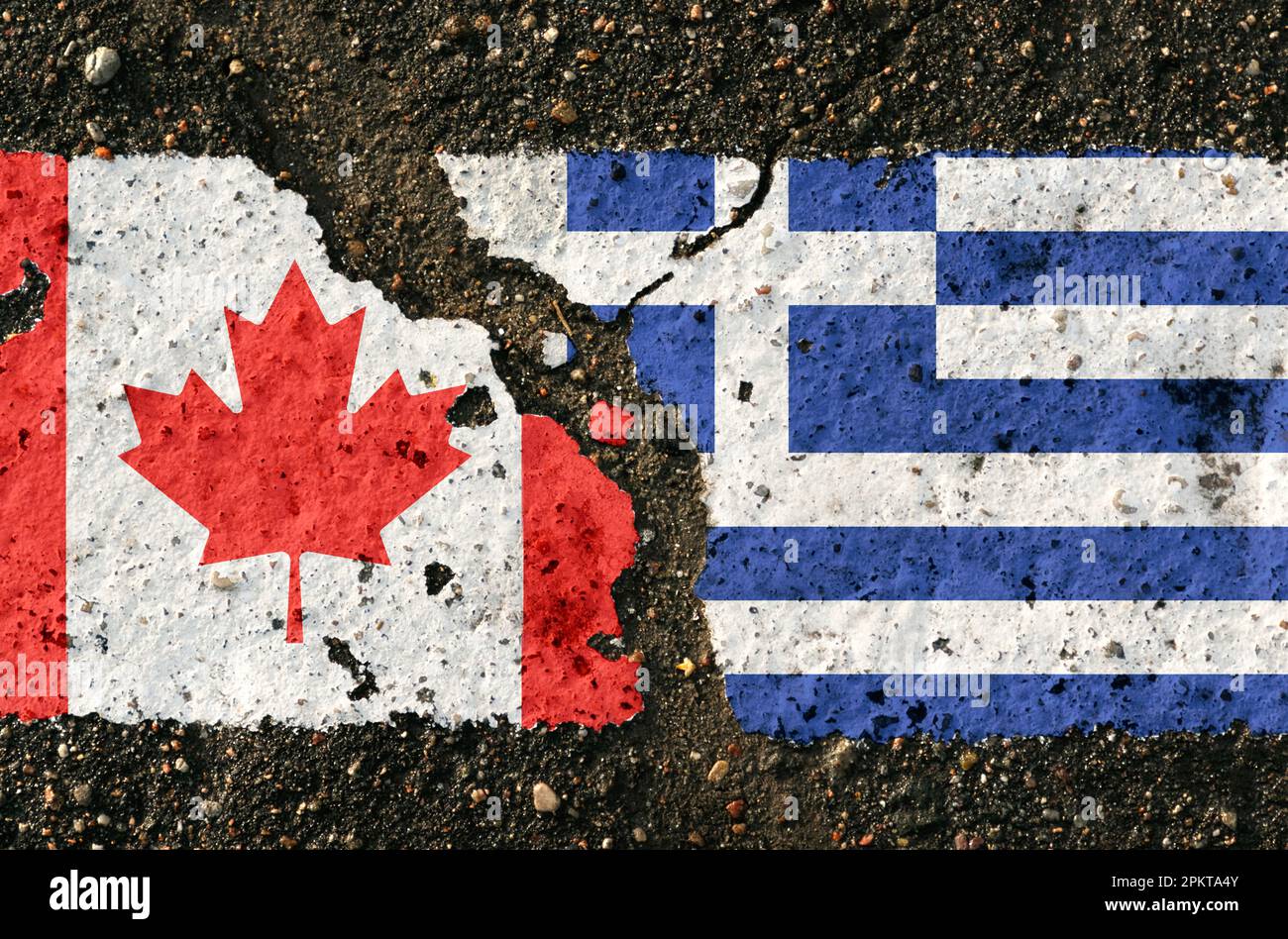On the pavement there are images of the flags of Canada and Greece, as ...