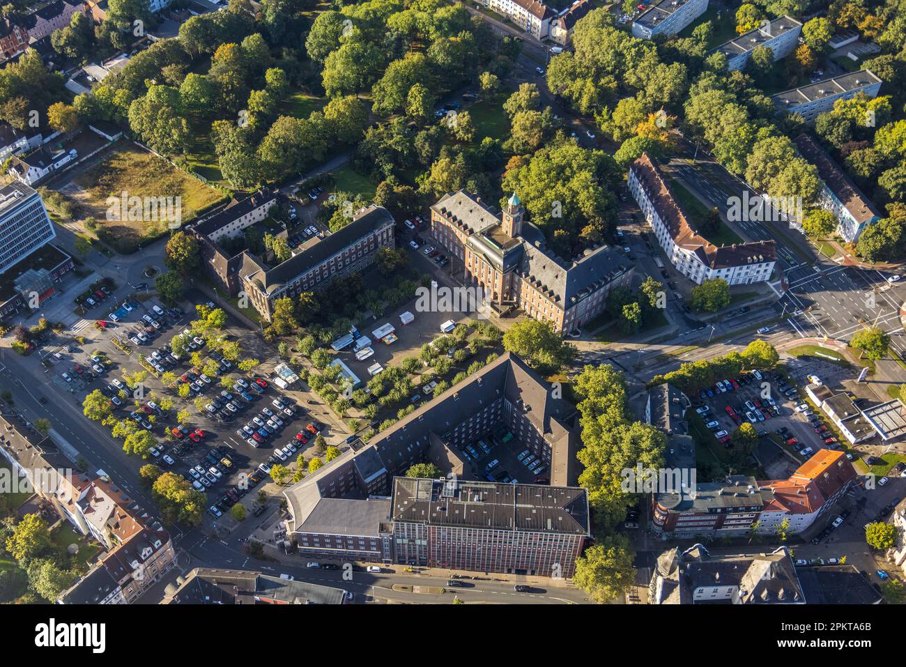 Aerial view, Herne city hall with police station and civic center as ...