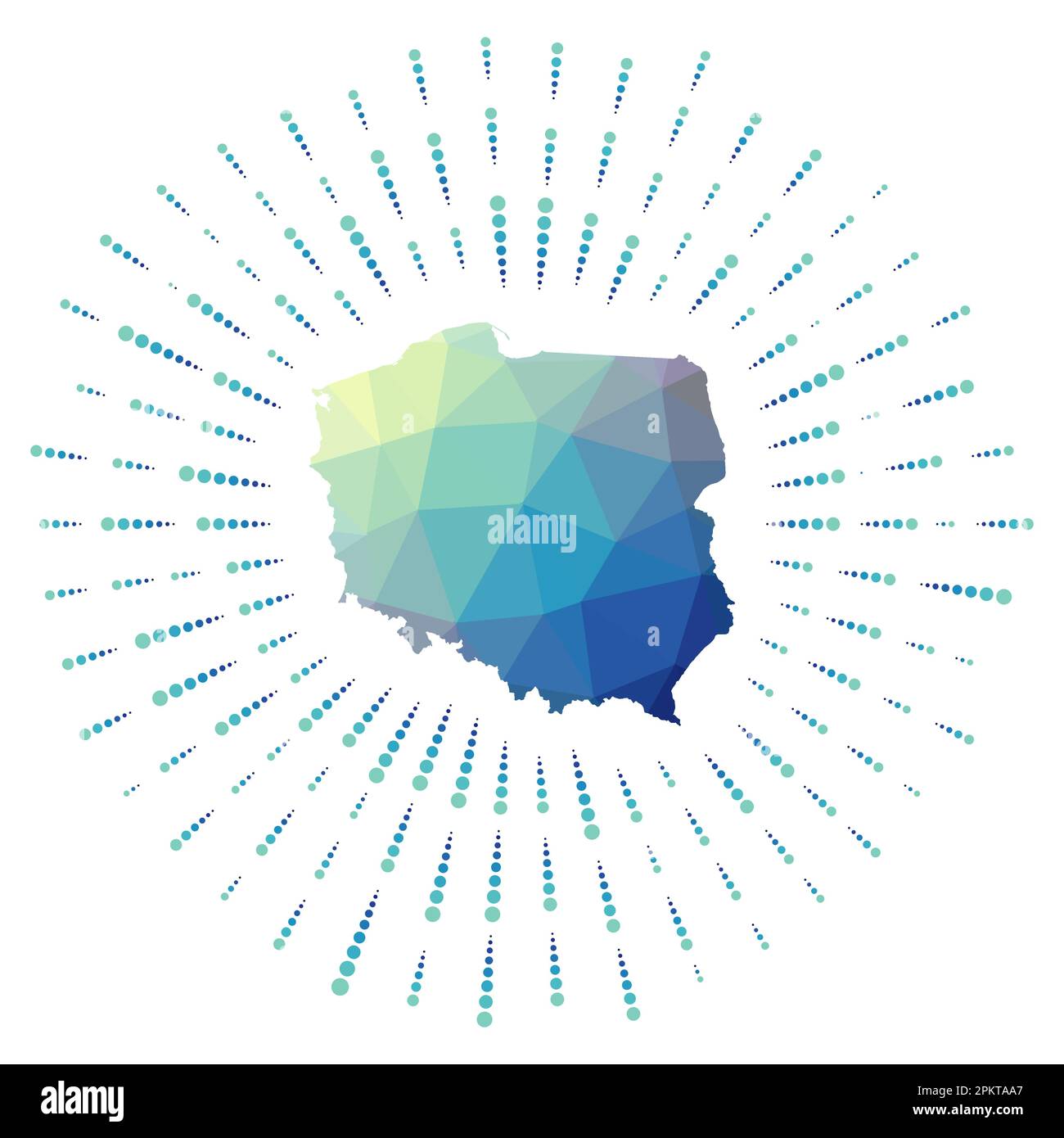 Shape of Poland, polygonal sunburst. Map of the country with colorful ...