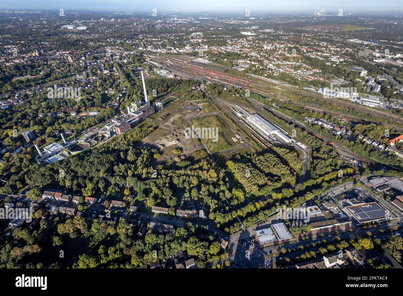 Aerial view, Herne freight station with brownfield site of the former ...