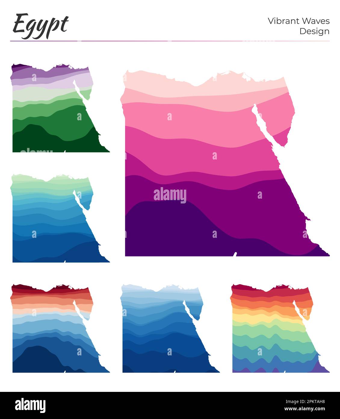 Set of vector maps of Egypt. Vibrant waves design. Bright map of country in geometric smooth ...