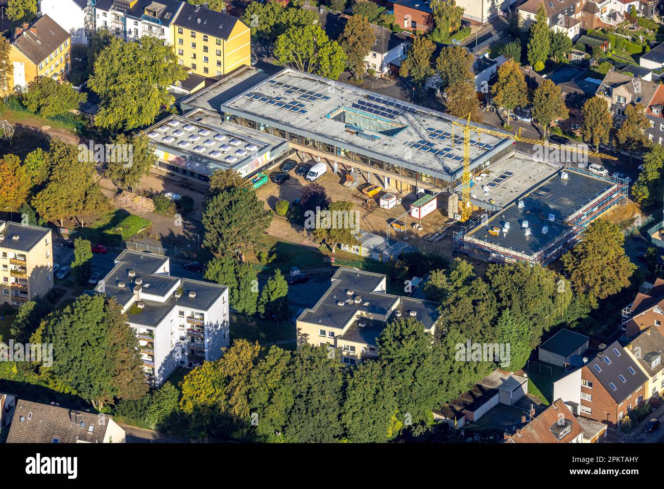 Aerial view, construction site with renovation and extension of ...