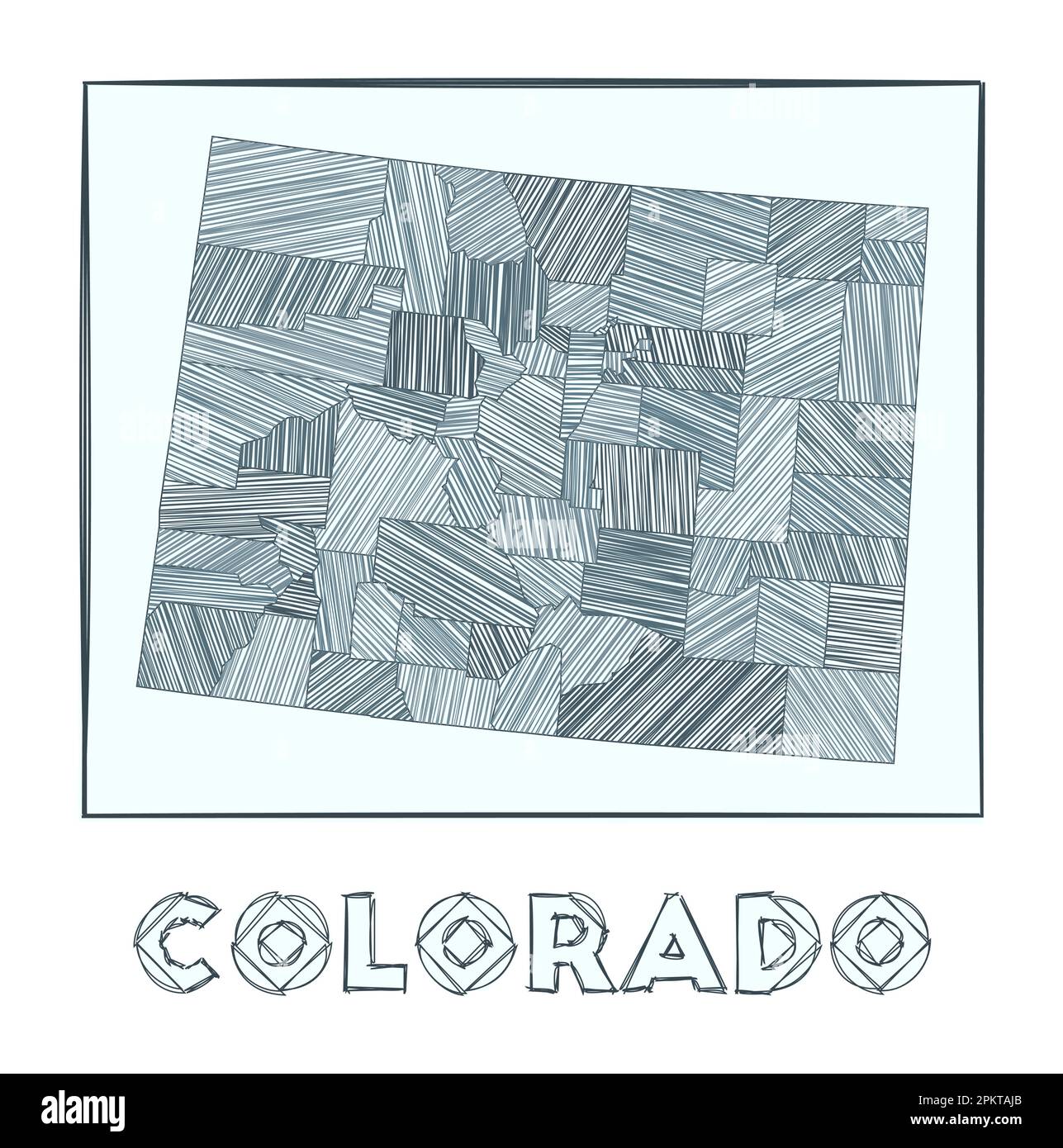 Sketch map of Colorado. Grayscale hand-drawn map of the US state ...