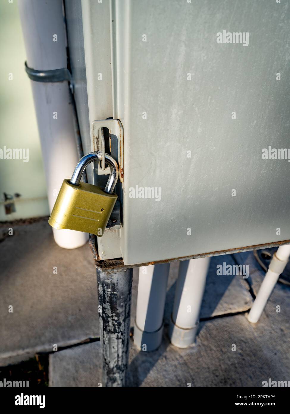 Secured electrical box in an outdoor park Stock Photo - Alamy