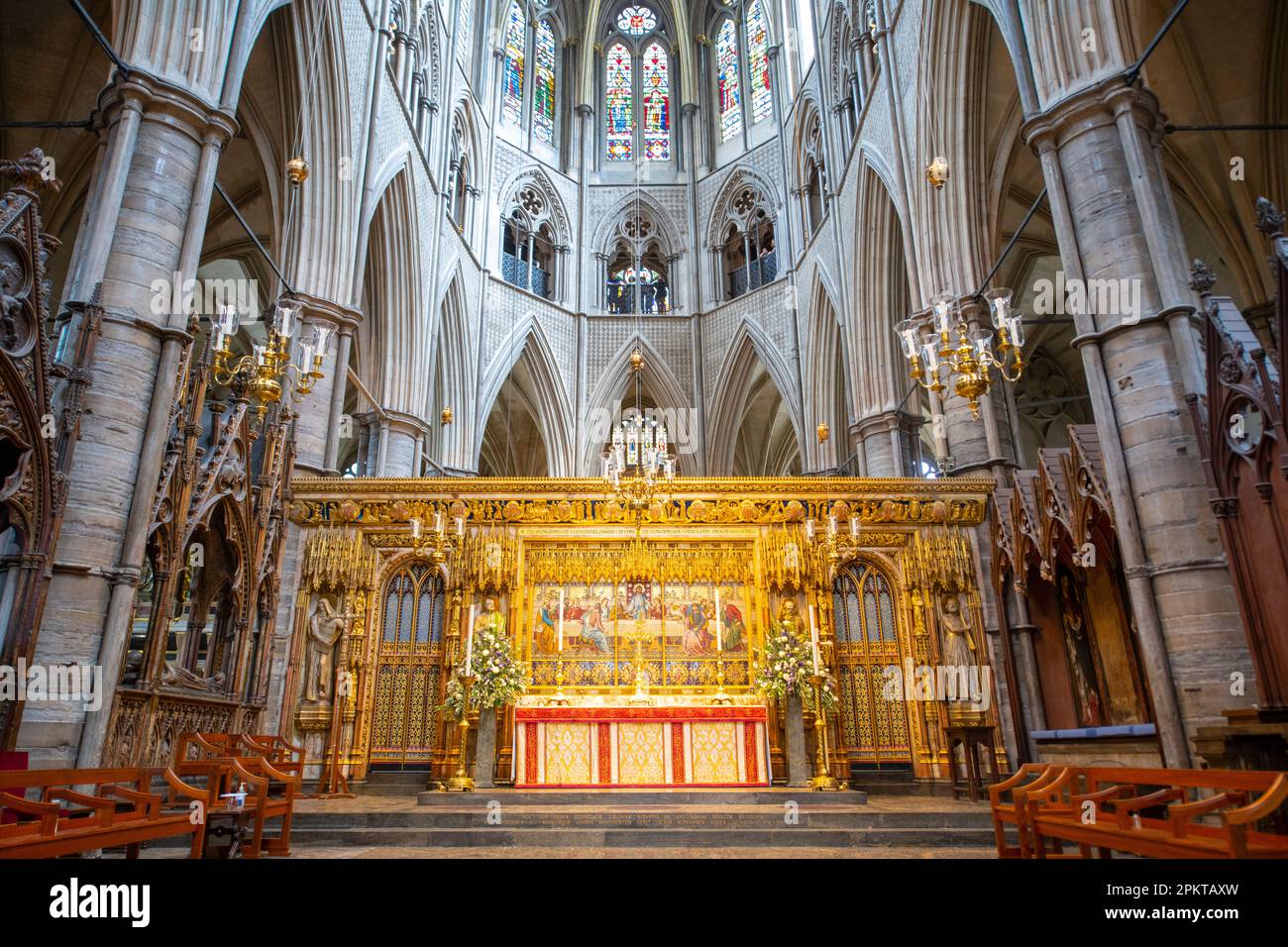 Altar of Westminster Abbey with Gothic style. The church is located next to Palace of ...