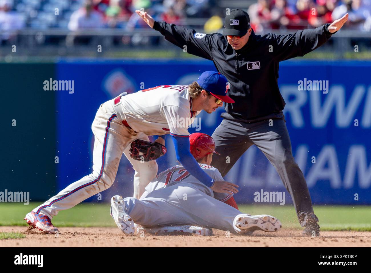 Cincinnati Reds' Stuart Fairchild is safe on a steal at second base ...