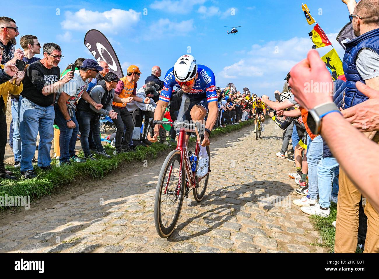 Gruson, France. 09th Apr, 2023. Mathieu van der Poel from team Alpecin-Deceuninck is the winner ...