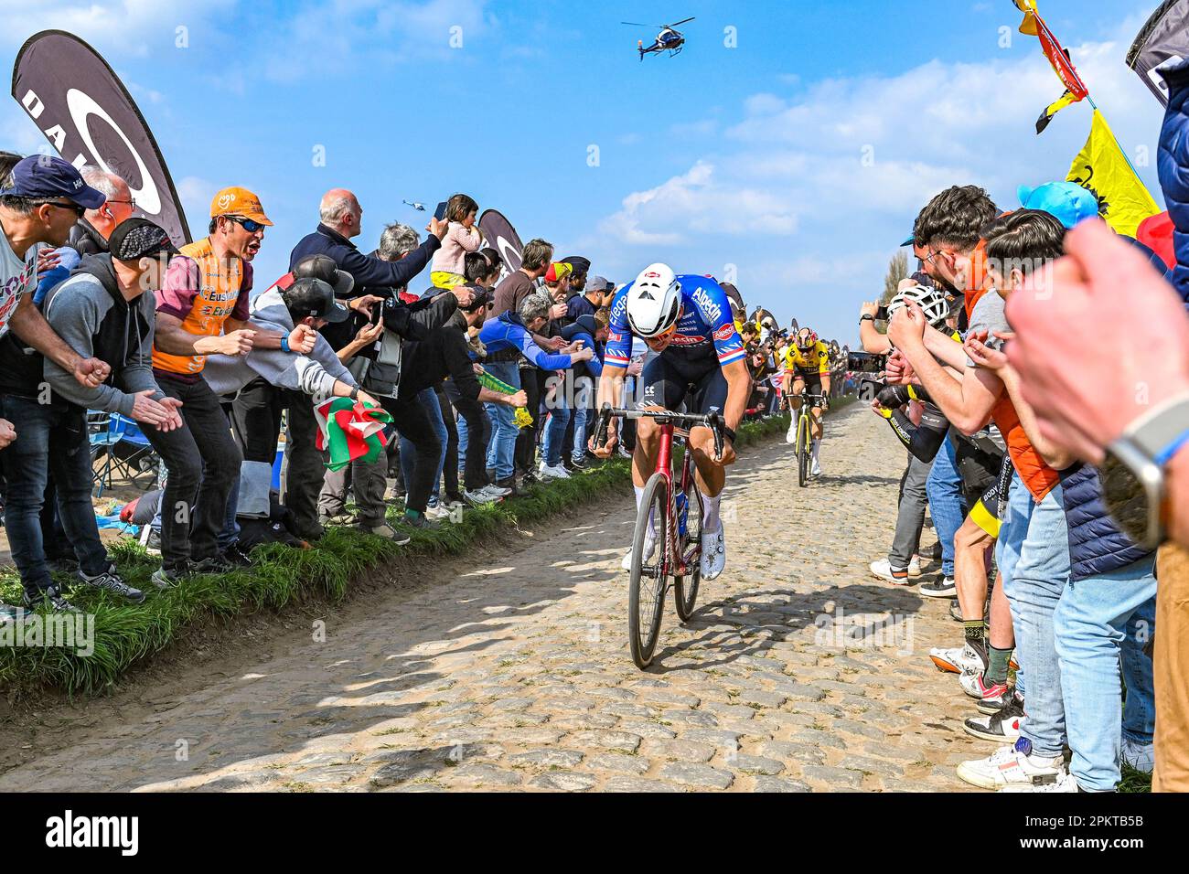 Gruson, France. 09th Apr, 2023. Mathieu van der Poel from team Alpecin-Deceuninck is the winner ...