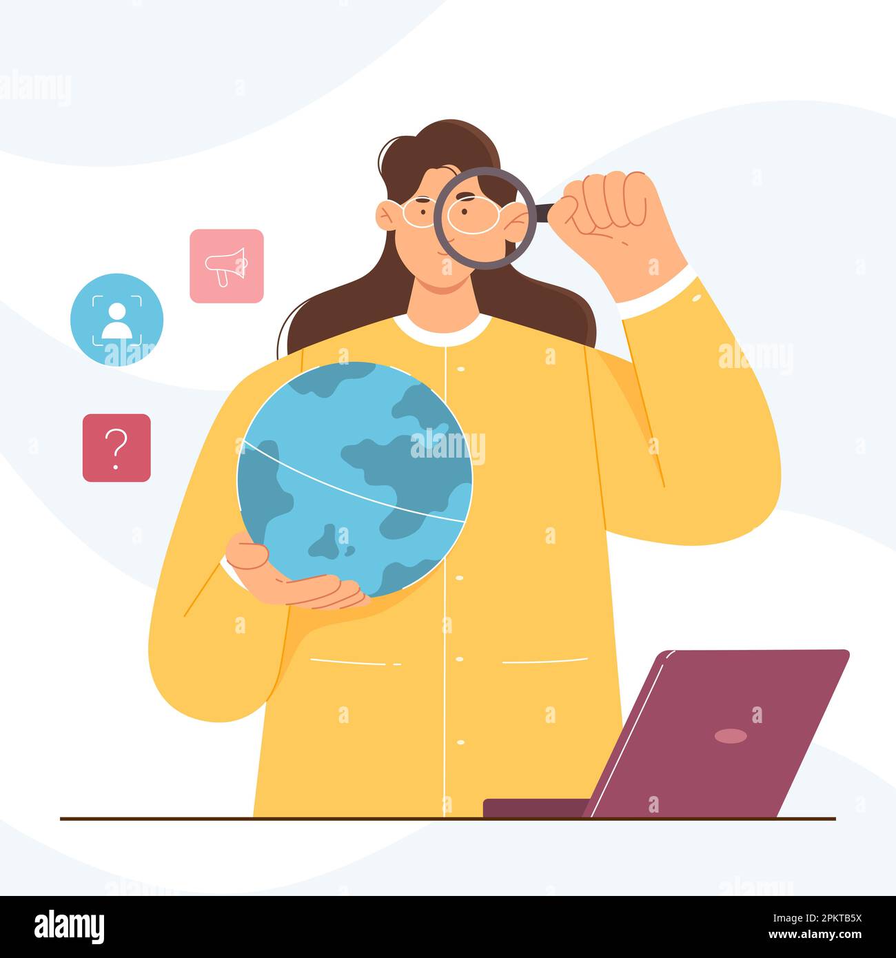Woman holding globe glass Stock Vector Images - Alamy