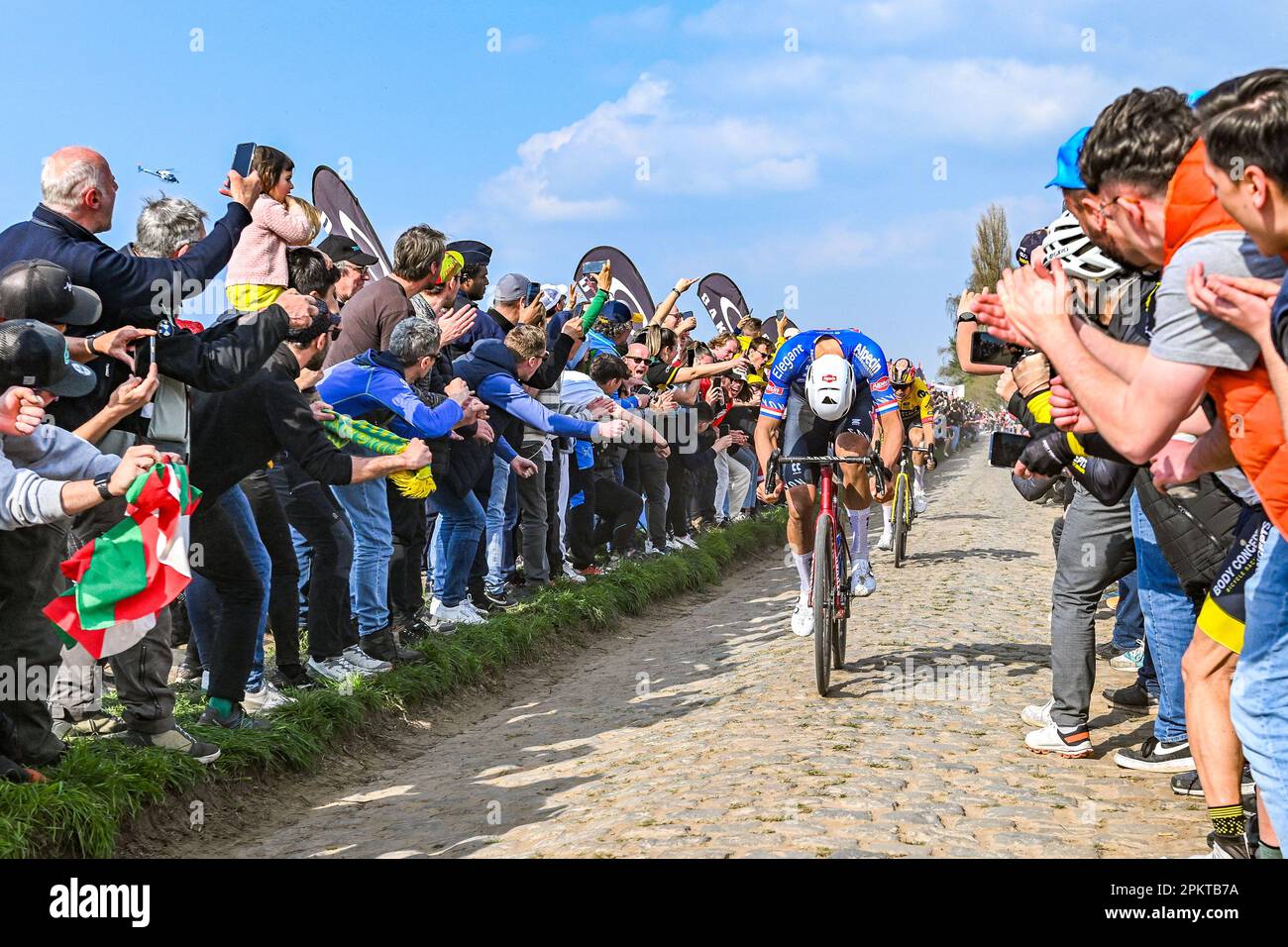 Gruson, France. 09th Apr, 2023. Mathieu van der Poel from team Alpecin-Deceuninck is the winner ...