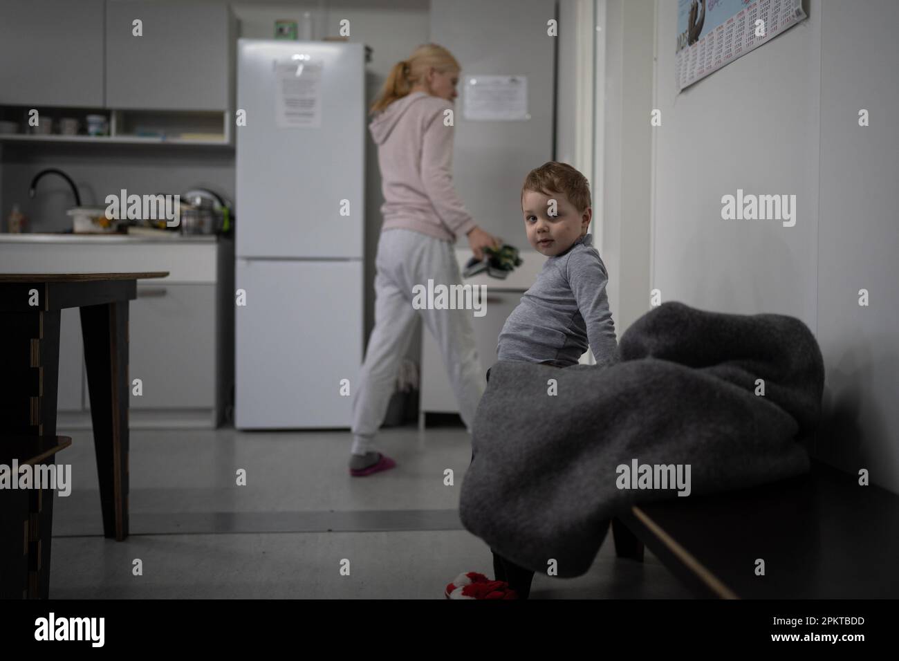 3-Year-Old Igor with his mother, residents of Borodyanka seen in the ...