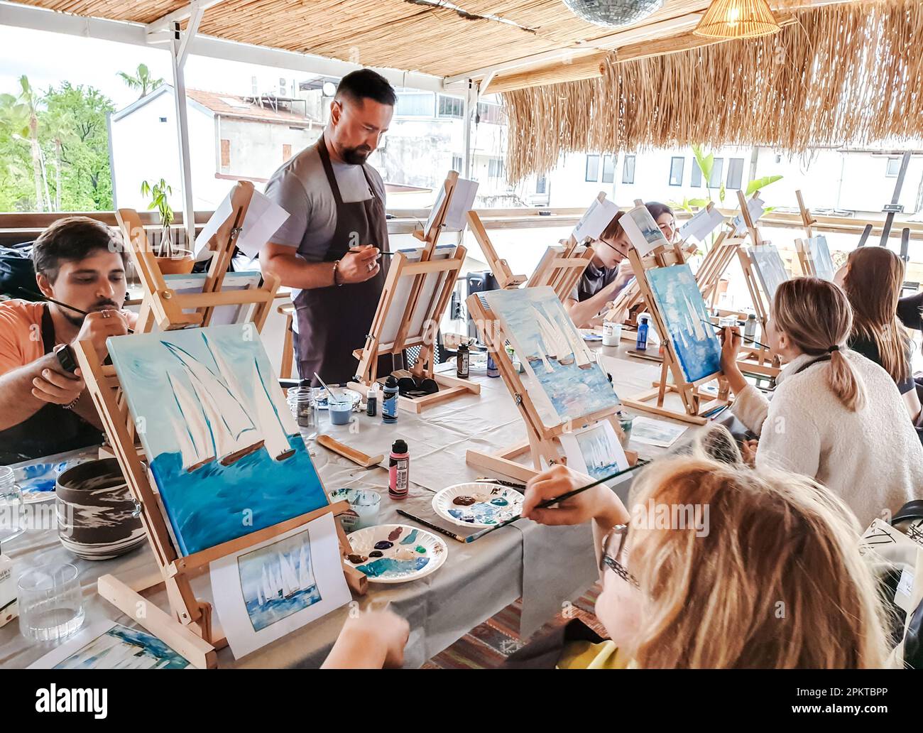 Turkey Marmaris 01.04.2023 Painting masterclass. Art party in ...