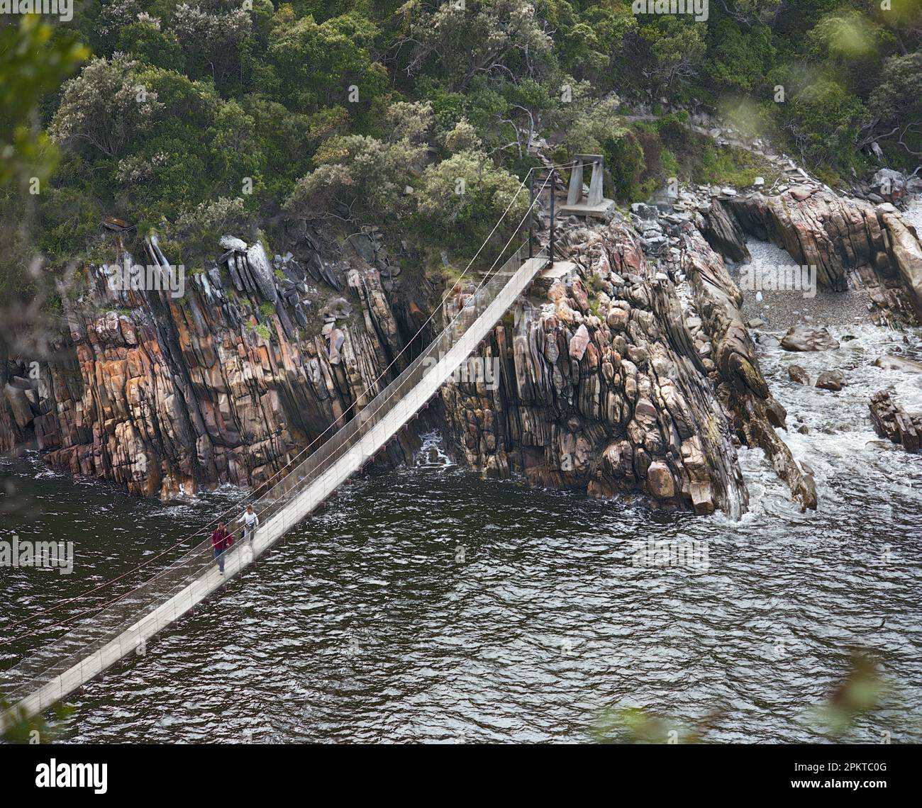 The hang-bridge over the Storms River Mouth. The Tsitsikamma National ...