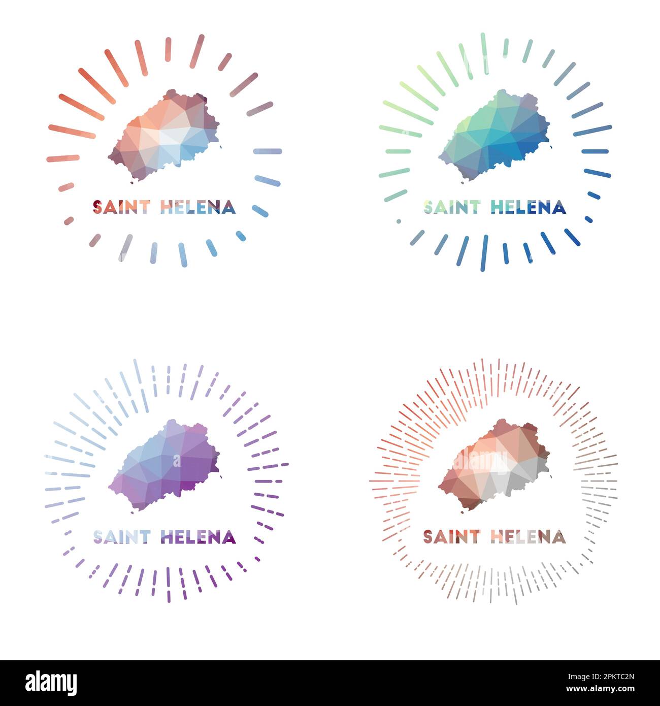 Saint Helena low poly sunburst set. Logo of island in geometric ...