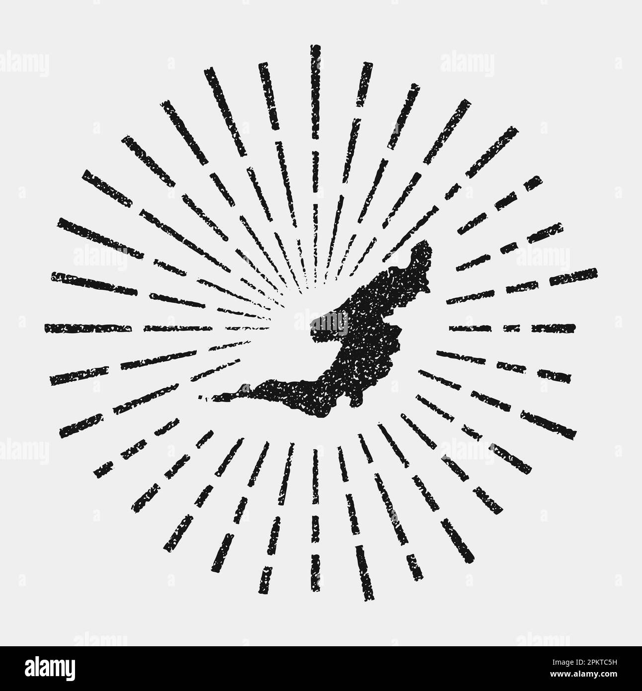 Vintage map of Bequia. Grunge sunburst around the island. Black Bequia ...